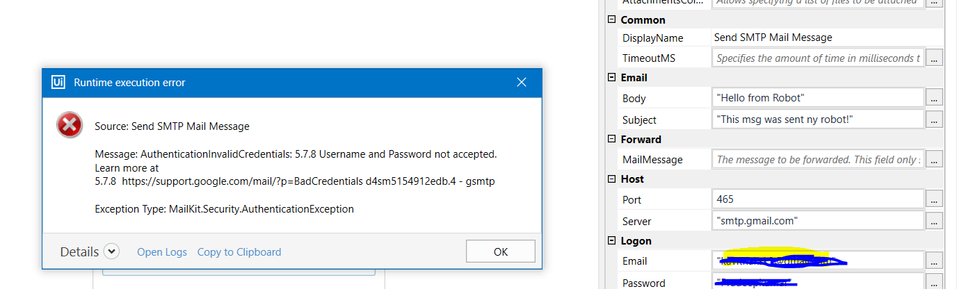 Send SMTP mail message gets an invalid certificate error after updating ...