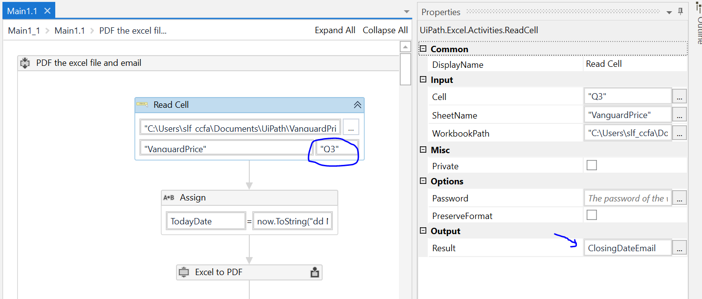 Output From Read Cell From Excel Not Displaying The Correct Content