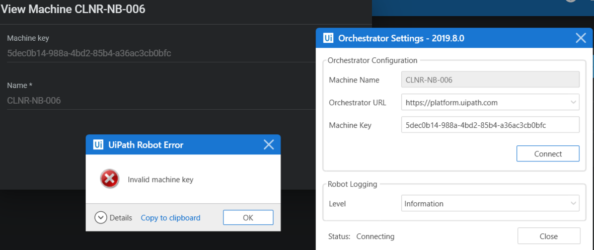 Error on machine key insertion - Help - UiPath Community Forum