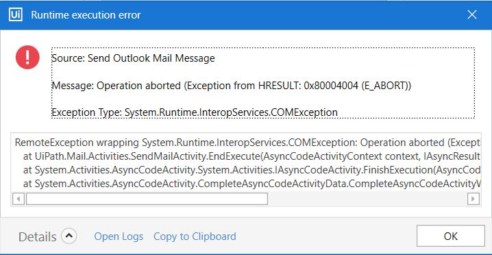 Send Outlook Mail Message Operation Aborted Exception From Hresult 0x80004004 E Abort