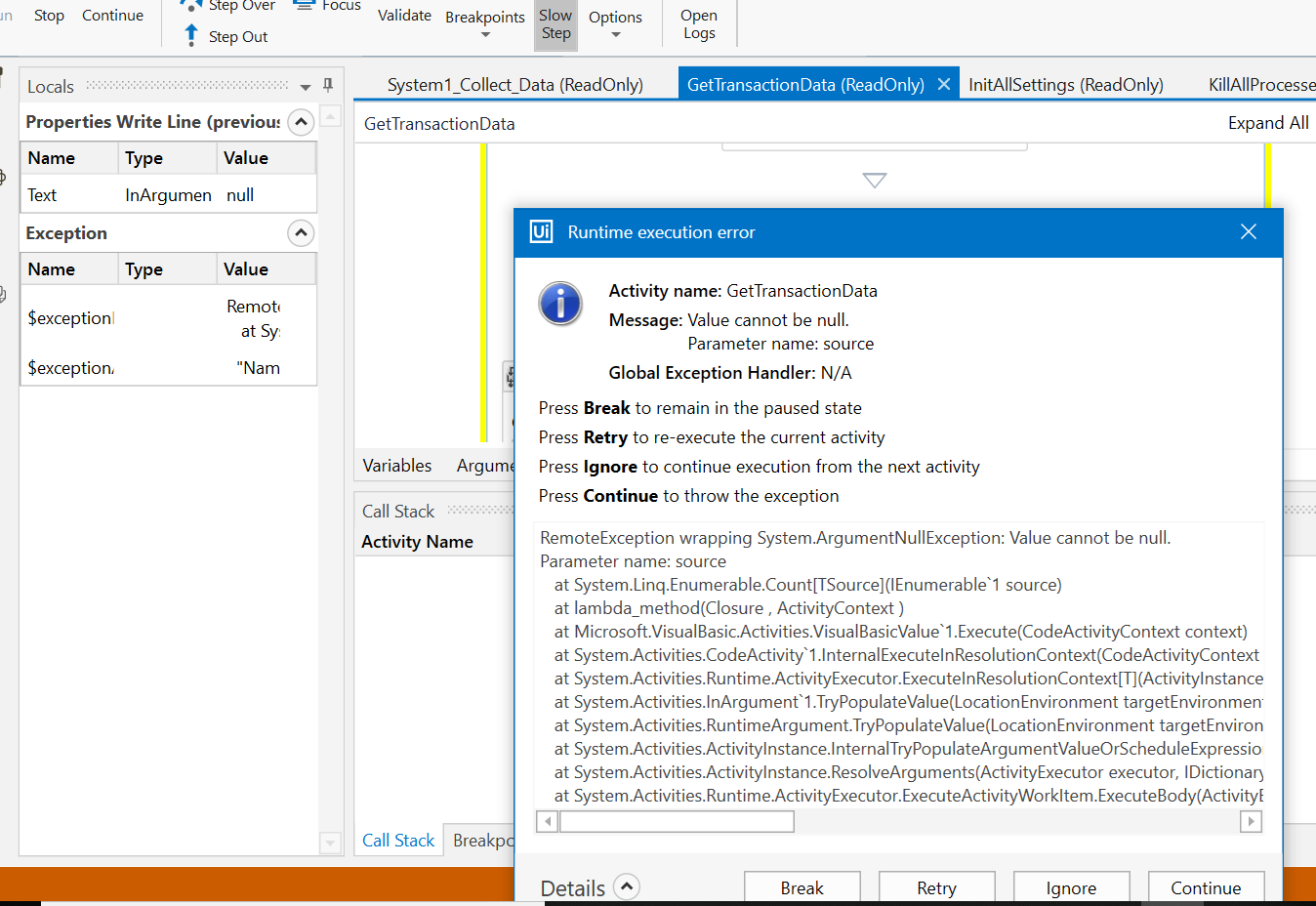 Error Getting Transaction Data For Transaction Number 1 Object Reference Not Set To An
