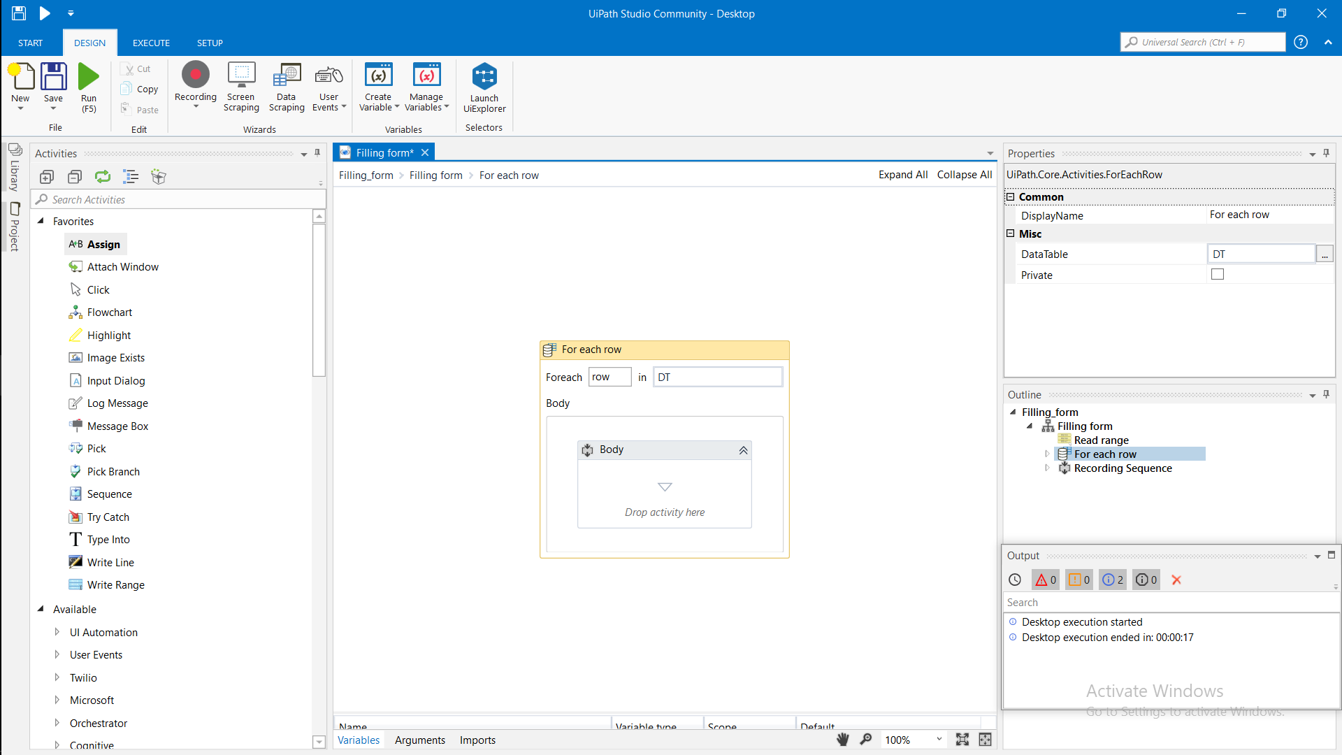Value of type 'System.Data.DataTable' cannot be converted to 'UiPath ...