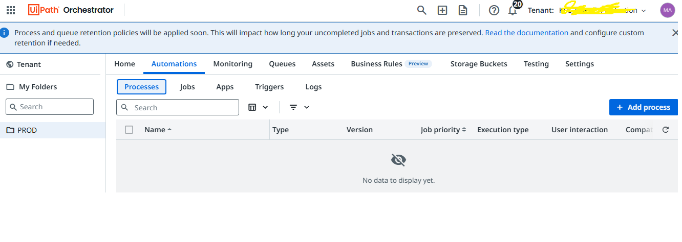 Adding a Process in a Production-Only UiPath Tenant - Robot - UiPath ...