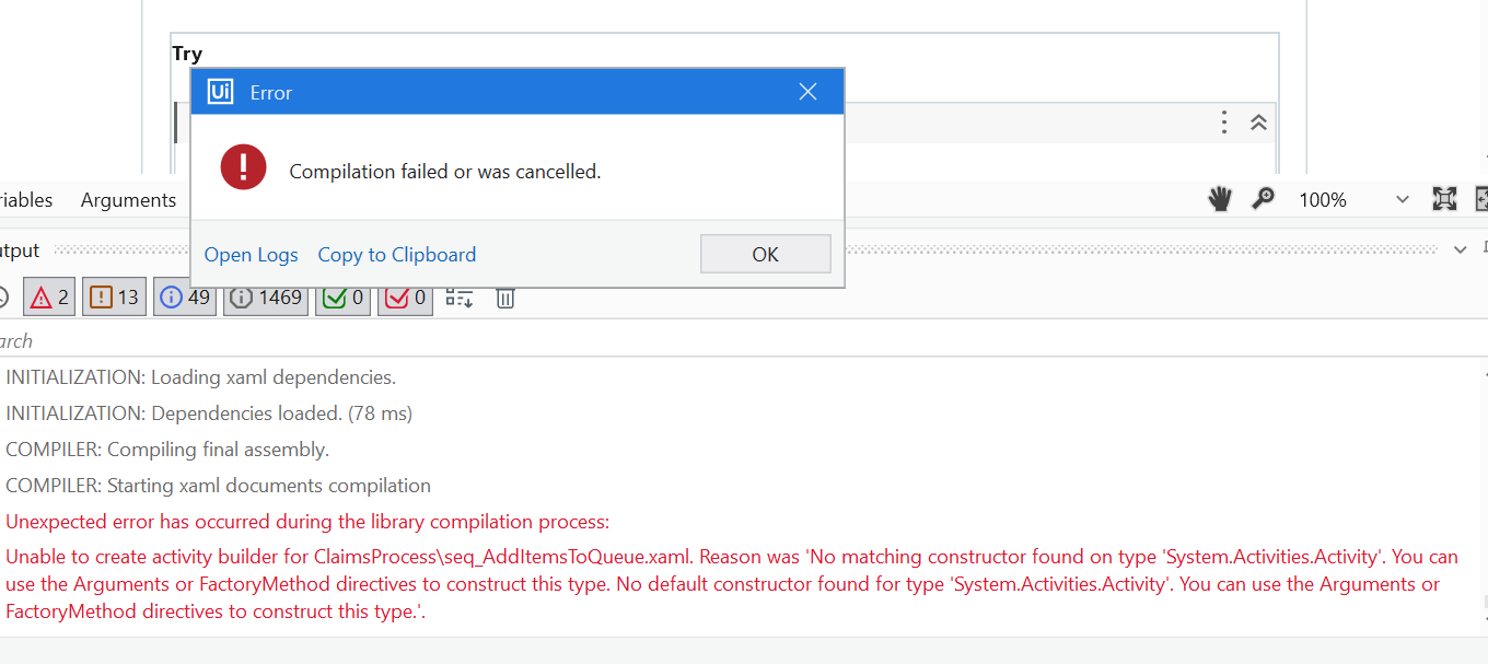 Unable To Create Activity Builder For Main Xaml Reason Was No Matching