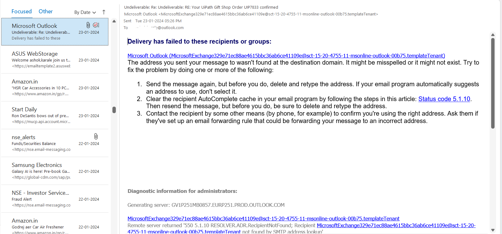 Help to retrieve and read subject of body of outlook auto reply on ...