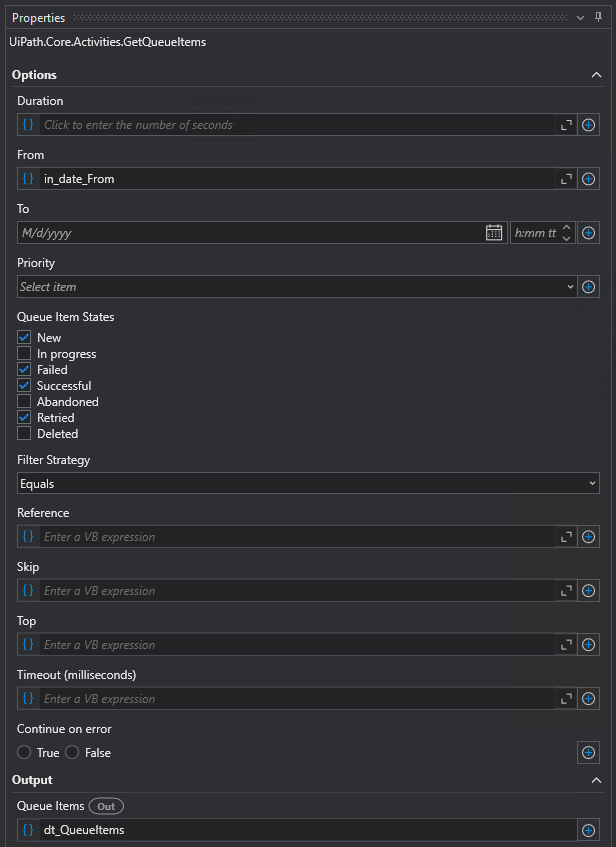 Unable To Pass A Variable In ´from´ Field In Get Queue Items Activity Activities Uipath