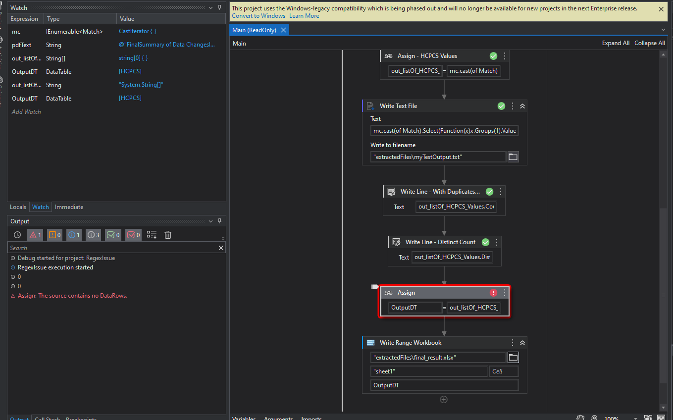 Help With The Source Contains No Datarows On A Windows Legacy Project Activities Uipath
