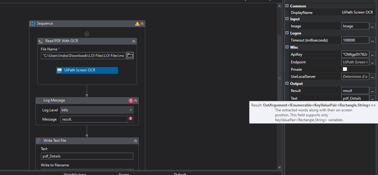 How Can I Capture Output From Result Variable In Uipath Screen Ocr Activities Uipath