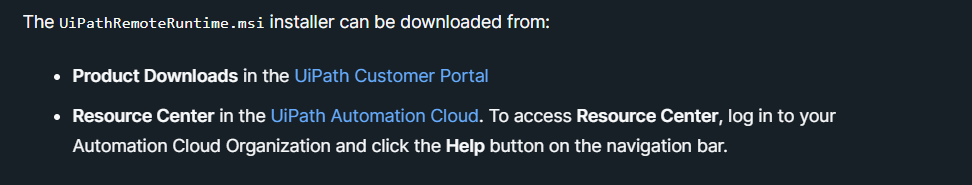 Cannot find resource center to download the UiPathRemoteRuntime.msi ... Cannot find resource center to download the UiPathRemoteRuntime.msi ...