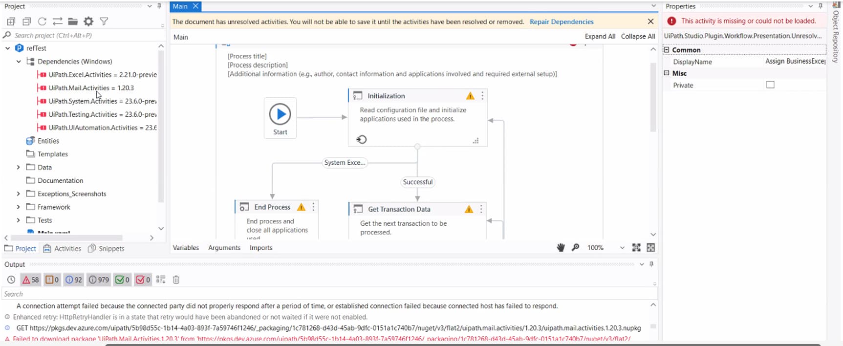 If i install any packages from RE framework then all activities disabled and error - Studio ...