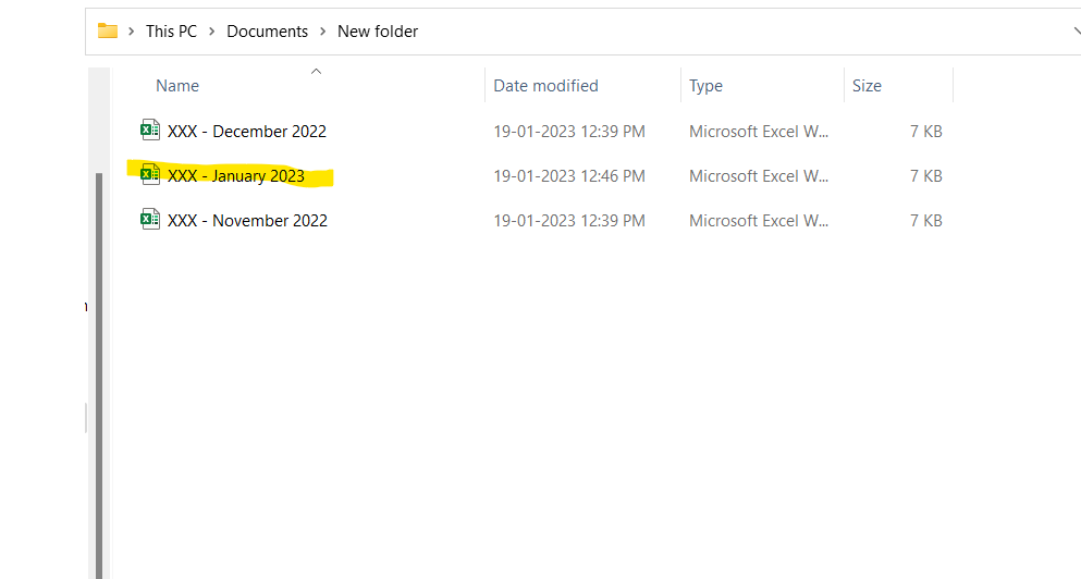 How To Contain Filename Of 1st Day Of Month And Year From Folder 