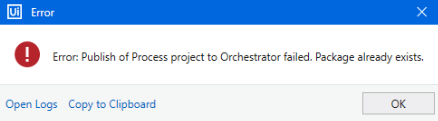 Publish package giving error - Package already exist - Orchestrator - UiPath Community Forum