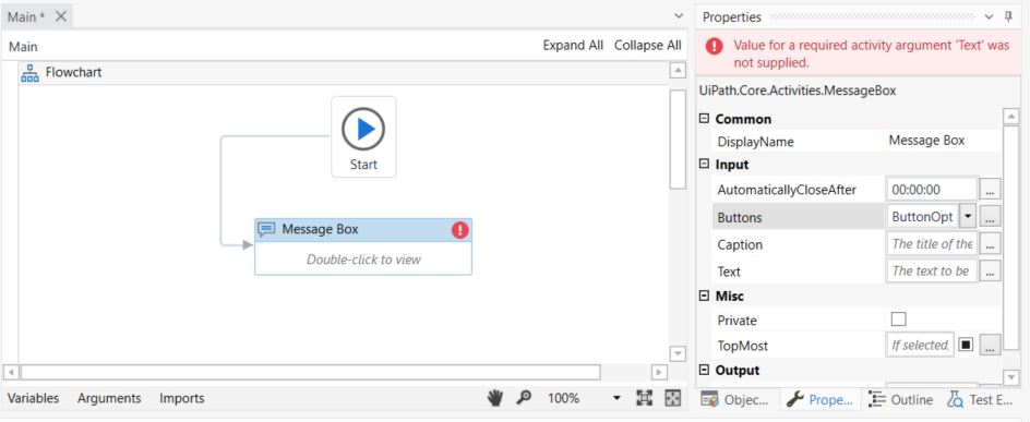 Value for a required activitiy argument 'text' was not supplied. i am getting error - Activities ...