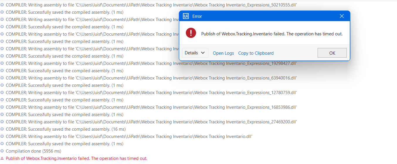 Help -- Unable to publish package, Operation has timed out - Studio ... Help -- Unable to publish package, Operation has timed out - Studio ...