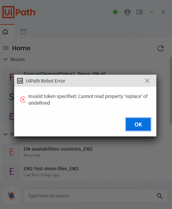 Uipath Robot Error - Invalid token specified: Cannot read property ...