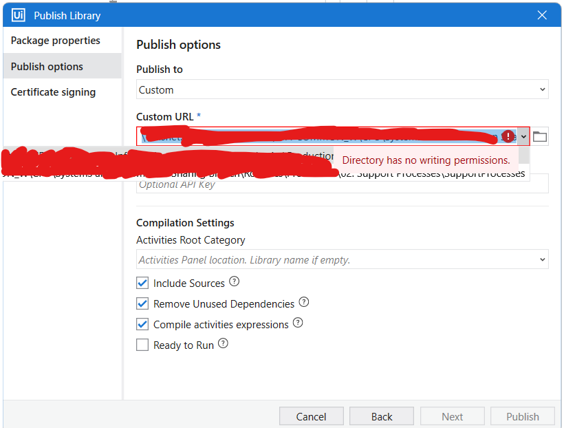 Unable to Publish Library (No writing permissions) - Studio - UiPath Community Forum