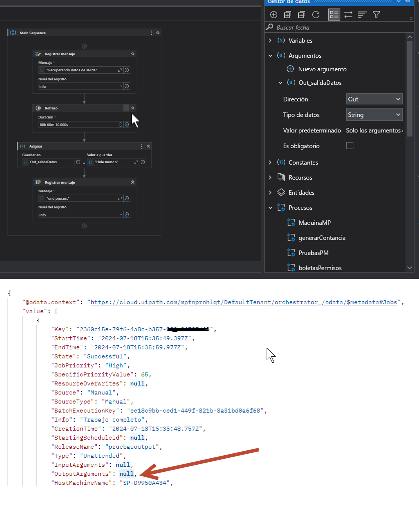 Output Arguments is null when the process is completed - Orchestrator - UiPath Community Forum