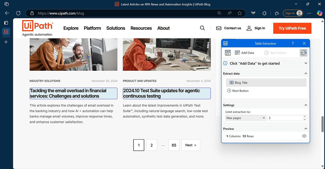 Scrape unstructured data in UiPath modern design from table Extractor from multiple page ...