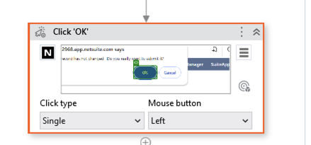 The automation execution failed due to a browser dialog obstructing the ...