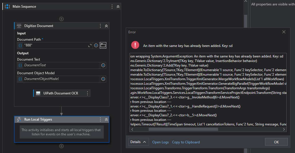 Reporting Issue: "An item with the same key has already been added" after updating UiPath ...
