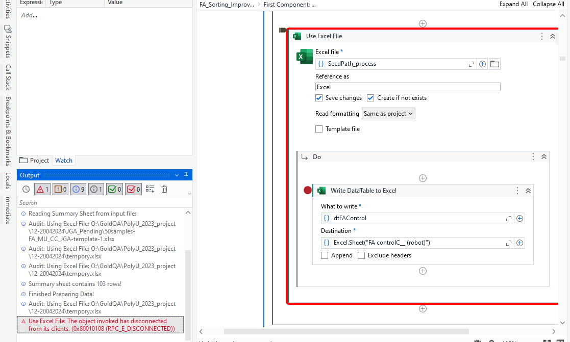 Use Excel File: The object invoked has disconnected from its clients - Activities - UiPath ...