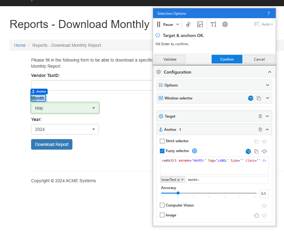 I am having a problem with a selector using a dropdown list in ACME ...