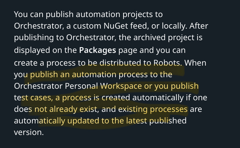 What happens when we publish an automation process to the automation personal workspace ...
