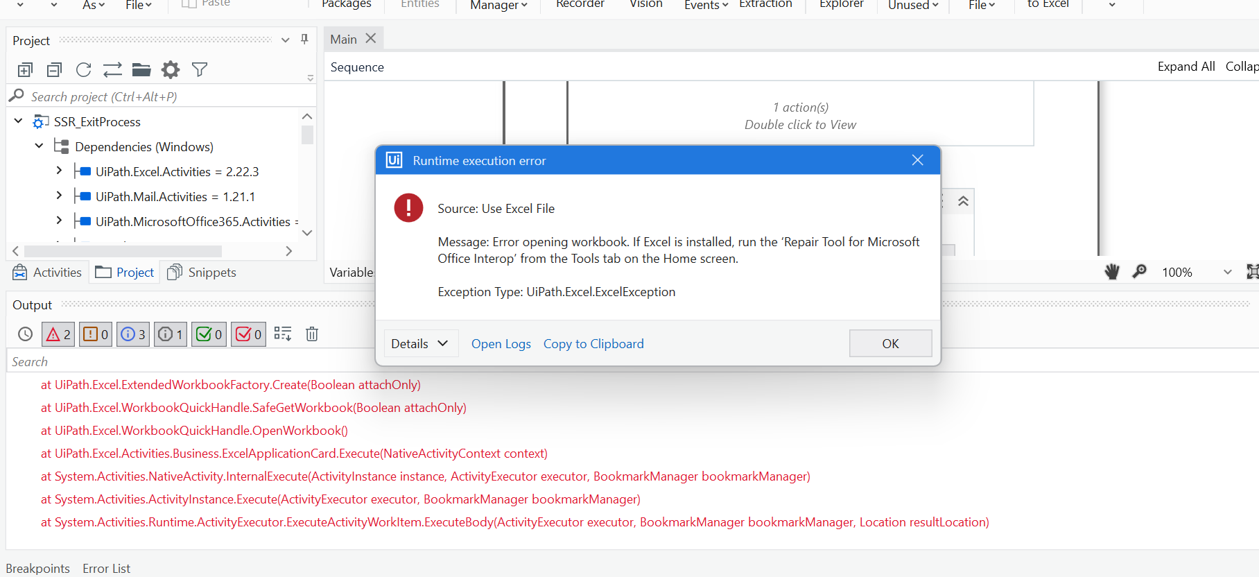 Facing Issue While Using Excel Activities Error Opening Workbook If Excel Is Installed Run