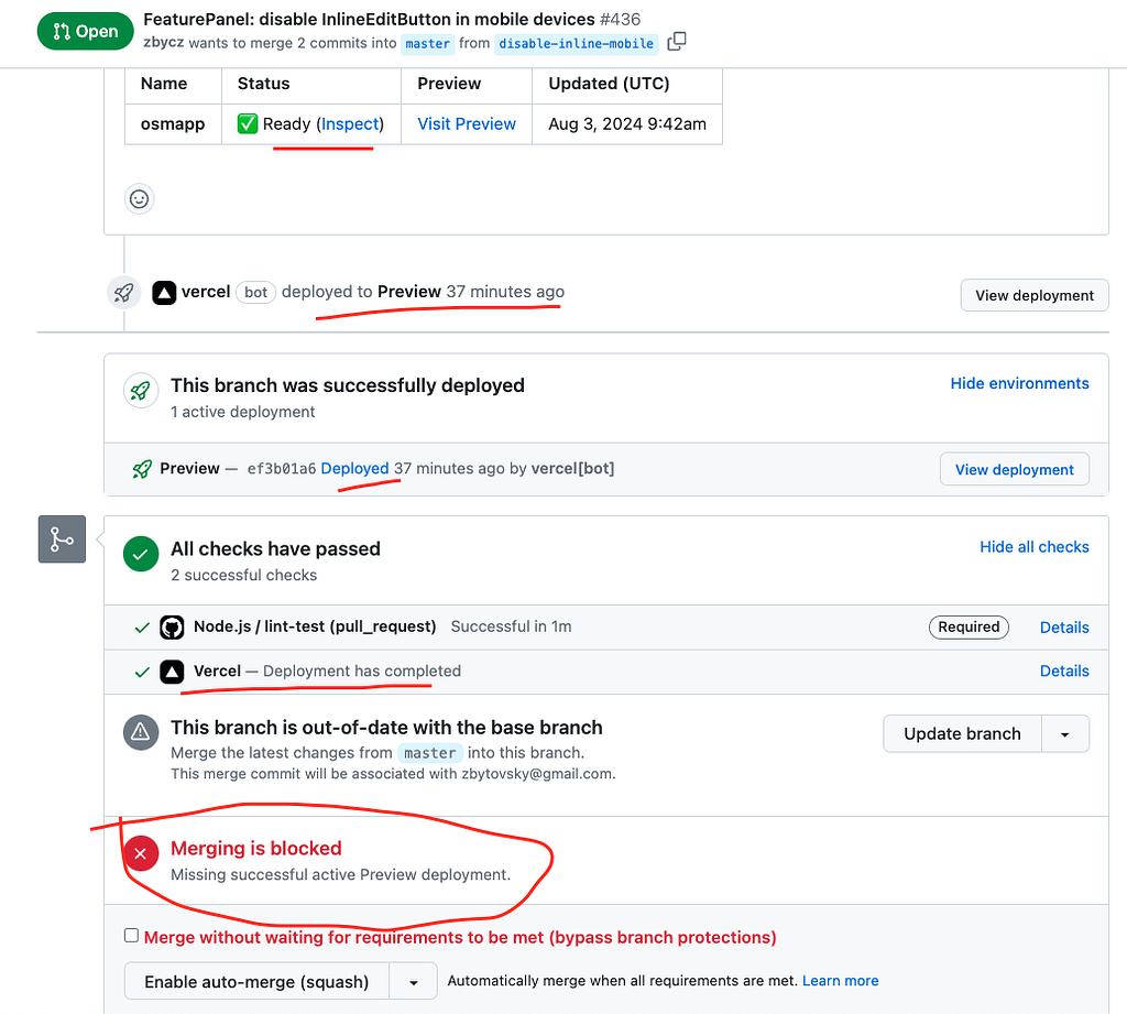 Merging is blocked - Missing successful active Preview deployment - Help - Vercel Community