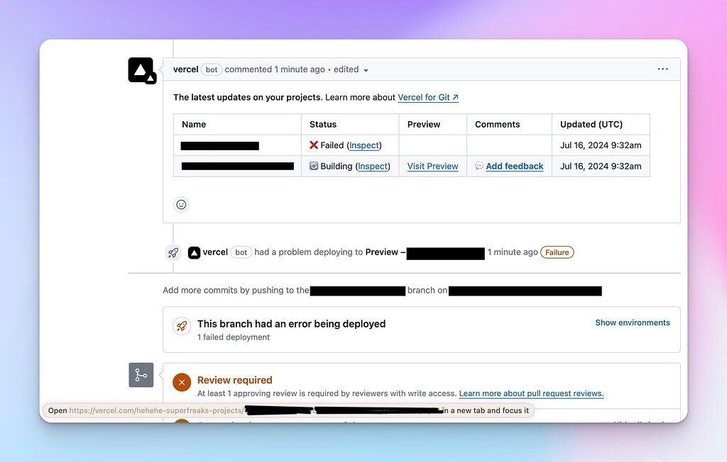 Weird behavior in previews deployment on github - Help - Vercel Community