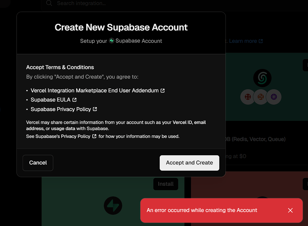 Can't install Supabase to Vercel project - Help - Vercel Community