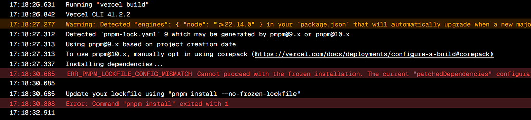 Vercel Deploy error due to pnpm 10.4 - Help - Vercel Community Vercel Deploy error due to pnpm 10.4 - Help - Vercel Community