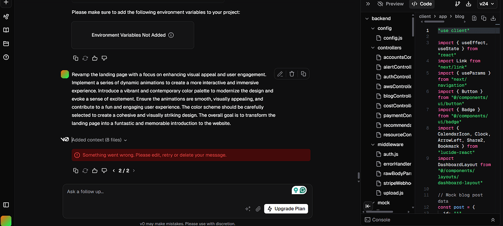 V0.dev Models Not Generating Outputs and Pasting Code in Chat - v0 - Vercel Community