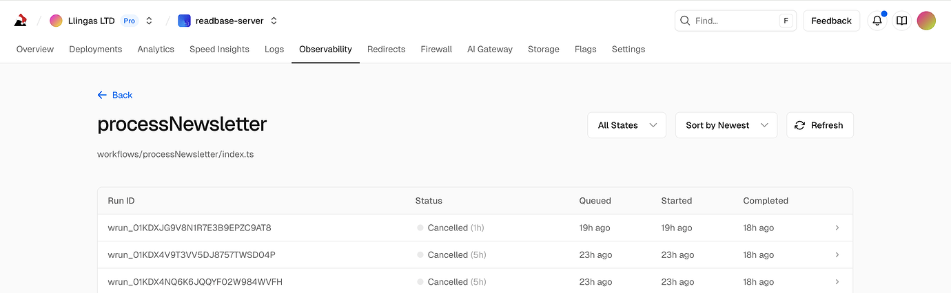 Workflow errors still appearing after workflows were cancelled - Help - Vercel Community