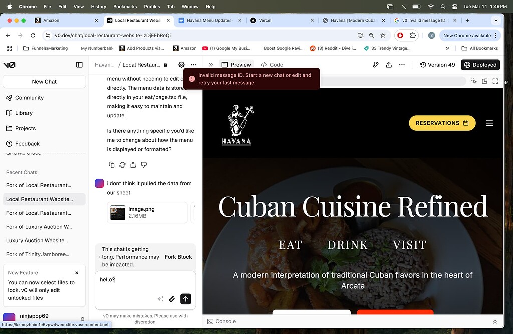 Invalid Message ID - Start a new chat - v0 - Vercel Community