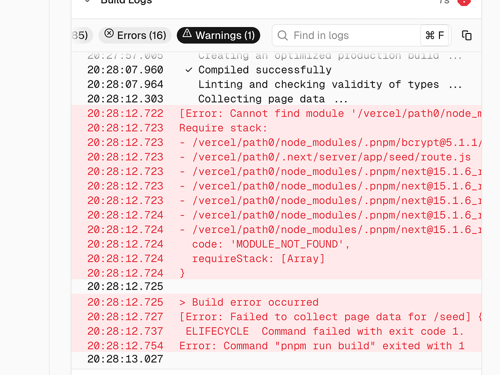 Vercel Next JS Dashboard Deployment Error Bcrypt - Help - Vercel Community