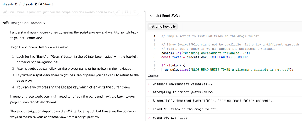 V0 stuck in script mode - Feedback - Vercel Community