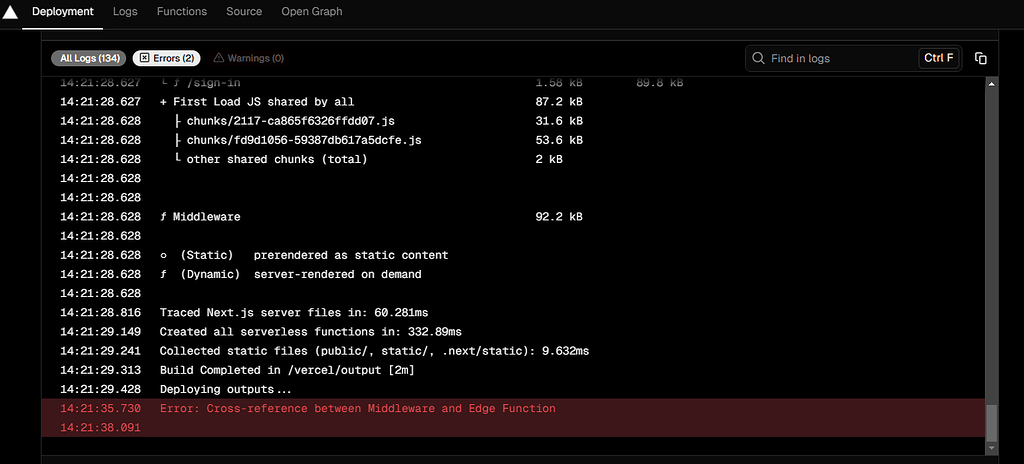 Error: Cross-reference between Middleware and Edge Function - Help - Vercel Community