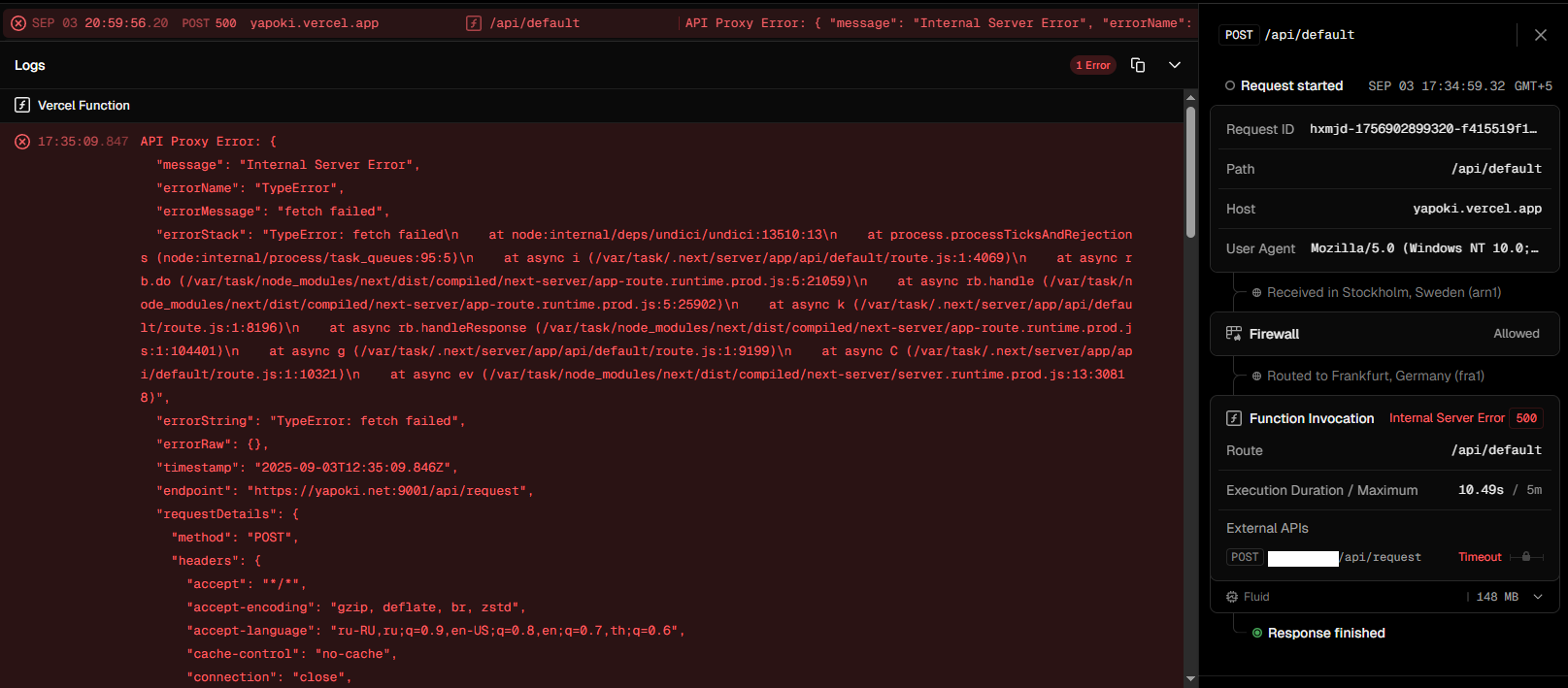 Timed out while waiting for a response. Api Route - Help - Vercel Community