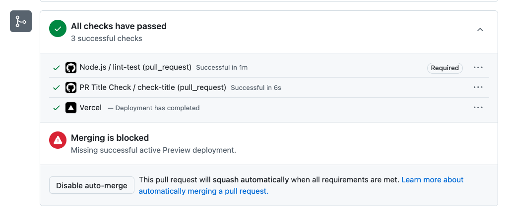 Merging is blocked - Missing successful active Preview deployment - Help - Vercel Community