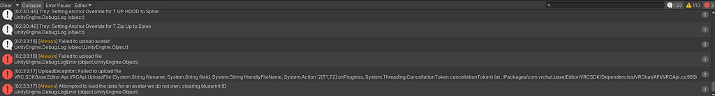 Unityvcc Console Error When Uploading Avatar Help Vrchat Ask Forum