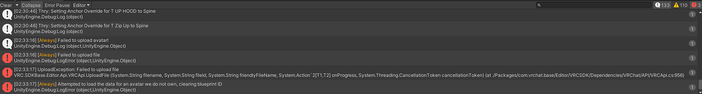 Unity|VCC Console Error When Uploading Avatar - Help! - VRChat Ask Forum
