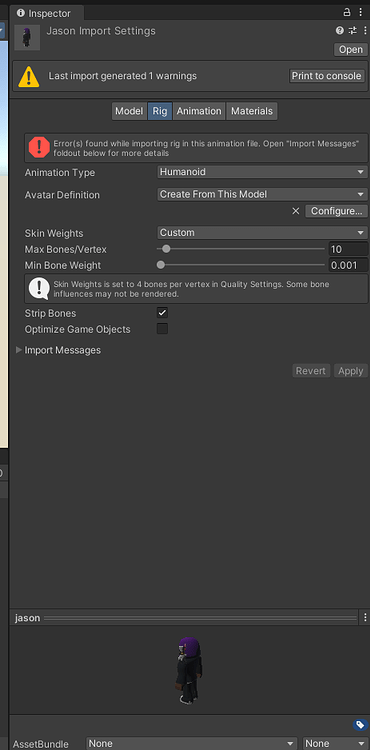 Im trying to create my roblox avatar into vrchat and its saying the the rig isnt humanoid please ...