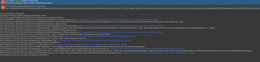 Error when trying to upload avatar - Help! - VRChat Ask Forum