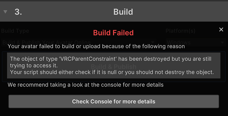 VRCParentConstraint Destroyed error in play mode - Help! - VRChat Ask Forum