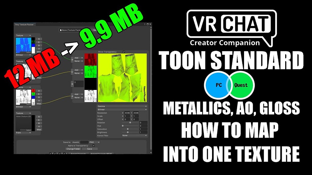How to optimize a Quest VRChat avatar - Toon Standard shader map textures packing tutorial ...